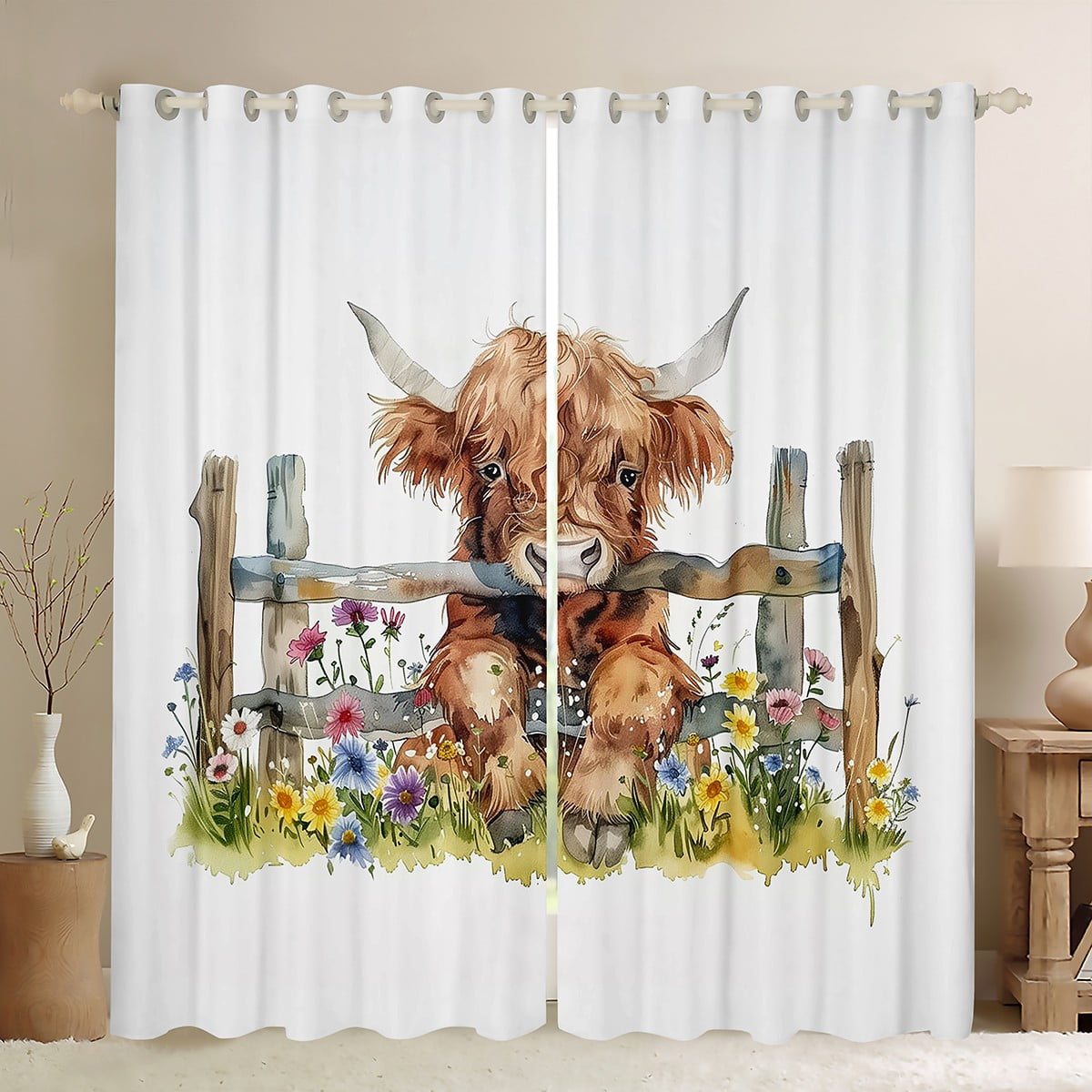 Castle Fairy Highland Cattle Curtains Pack of 2 (42x84 Each),Rustic Cabin Curtains Blackout ...