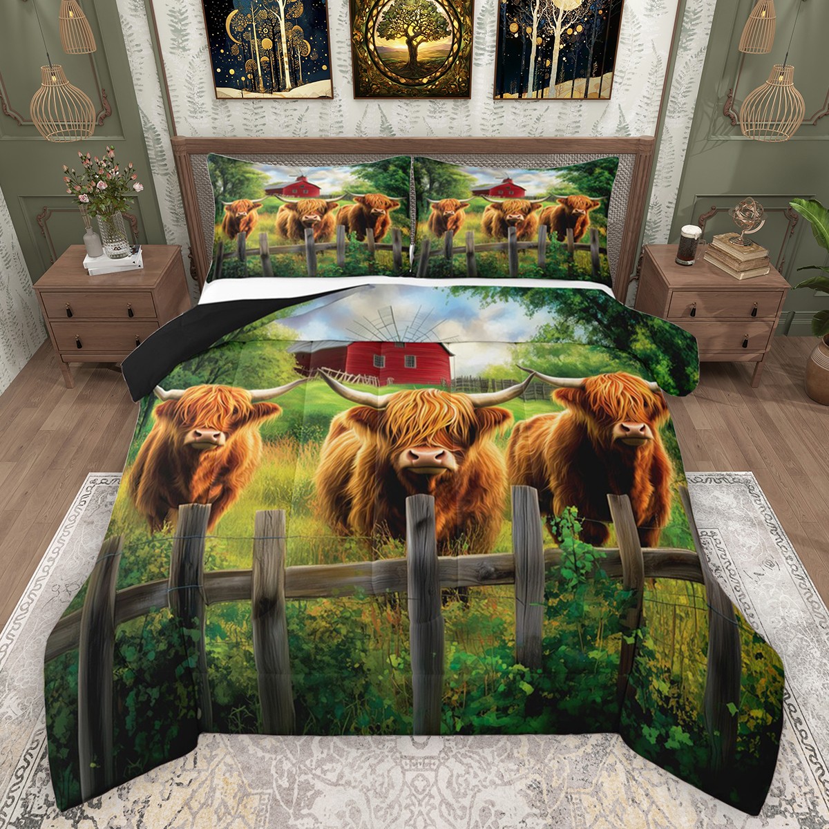 Castle Fairy Highland Cattle Full Size Comforter Sets 3-Piece for ...