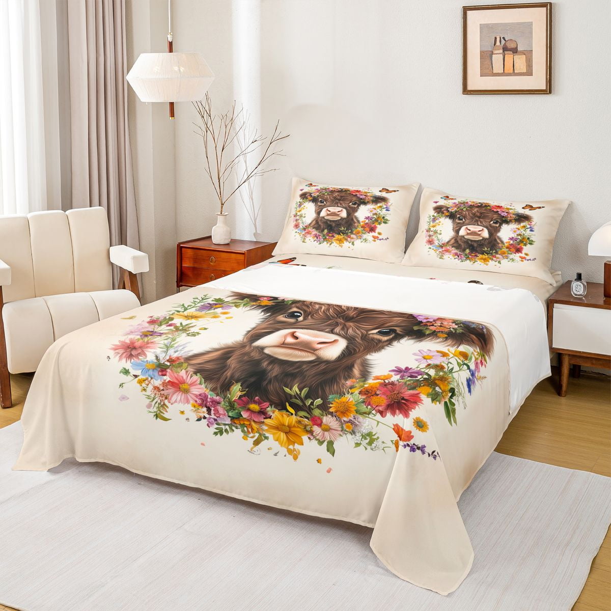 Castle Fairy Highland Cattle Queen Sheet Sets for Kids Teenagers ...