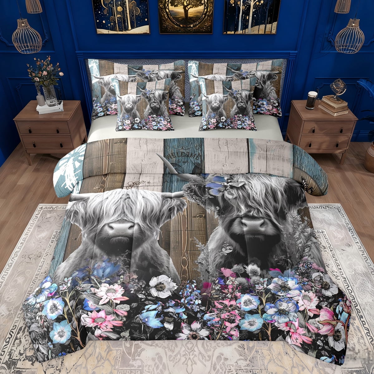 Castle Fairy Highland Cow Bedding Comforter Set 7 Pieces for Boys Girls ...