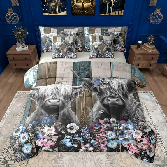 Castle Fairy Highland Cow Bedding Comforter Set 7 Pieces for Boys Girls ...