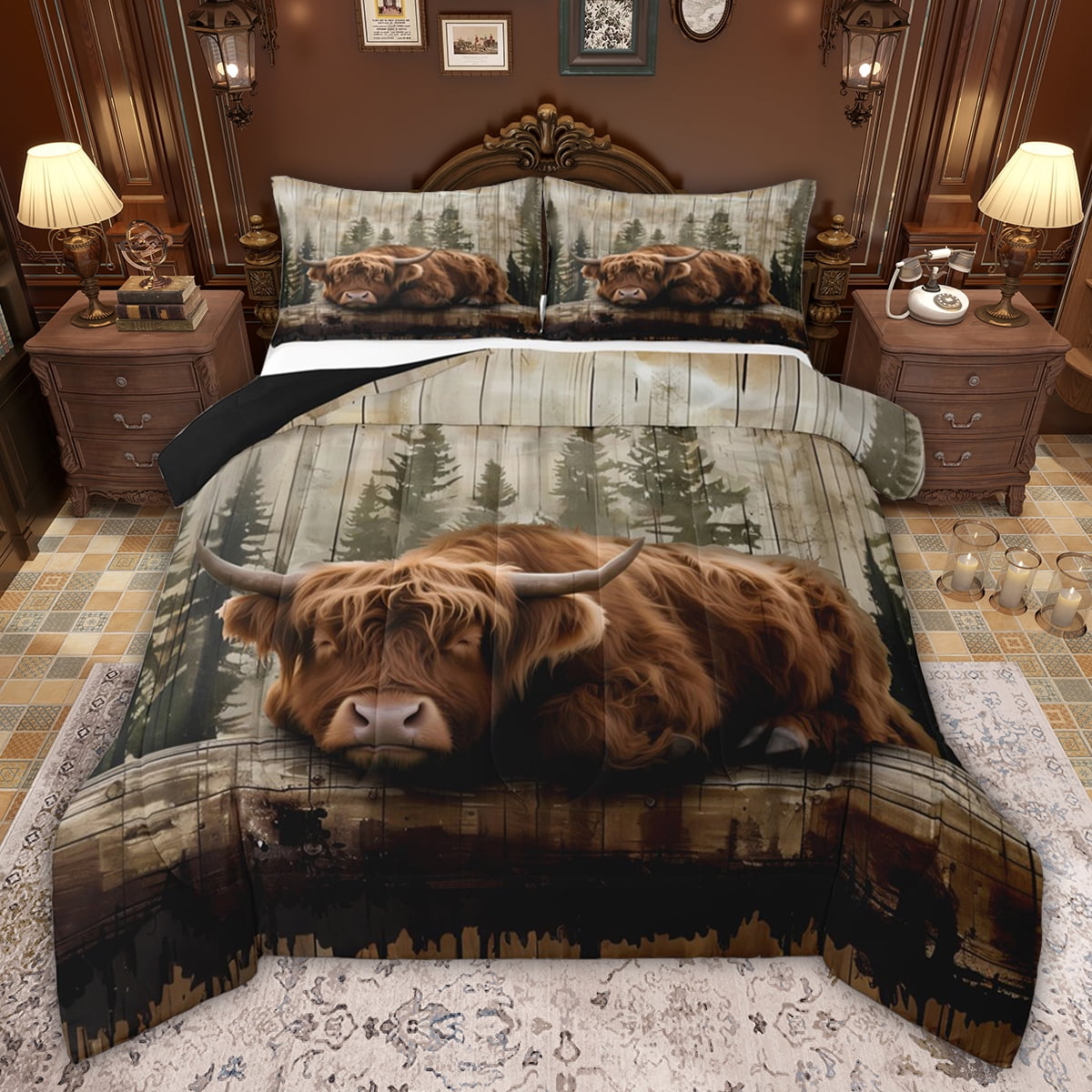 Castle Fairy Highland Cow Full Size Comforter Sets for Female Men ...