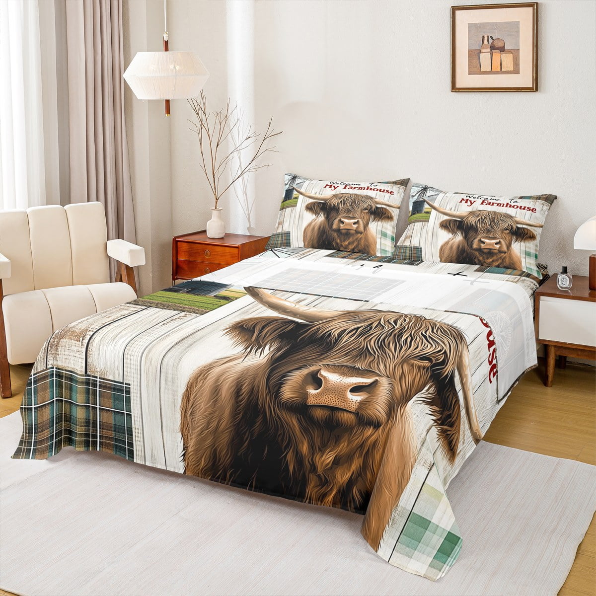 Castle Fairy Highland Cow Full Size Sheets 4-Piece for Children Teens ...
