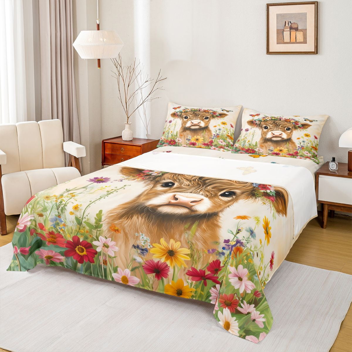Castle Fairy Highland Cow Queen Sheet Sets for Teens Female Men ...