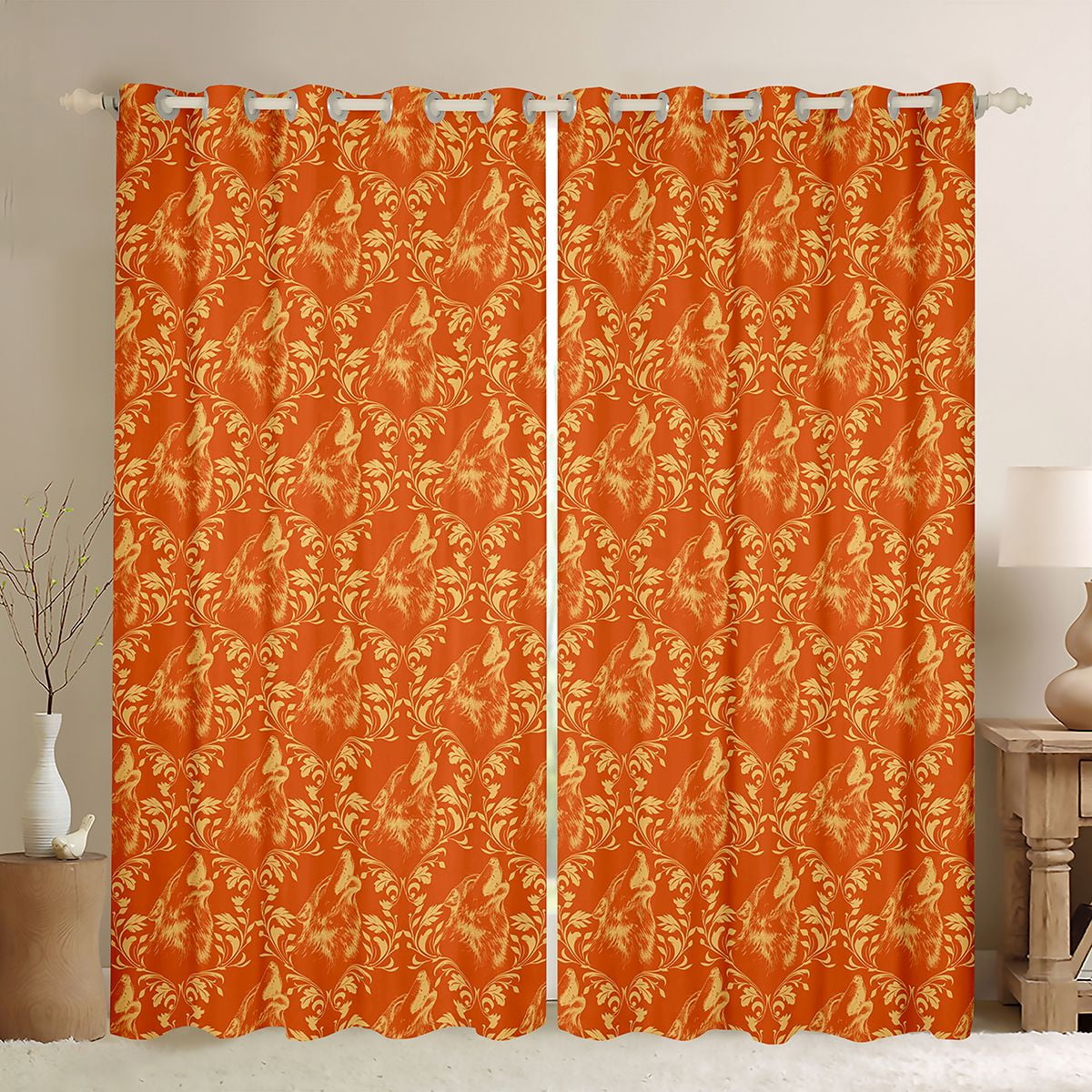 Castle Fairy Hippie Damask Black Out Curtains,Wolf Curtains Pack of 2 ...
