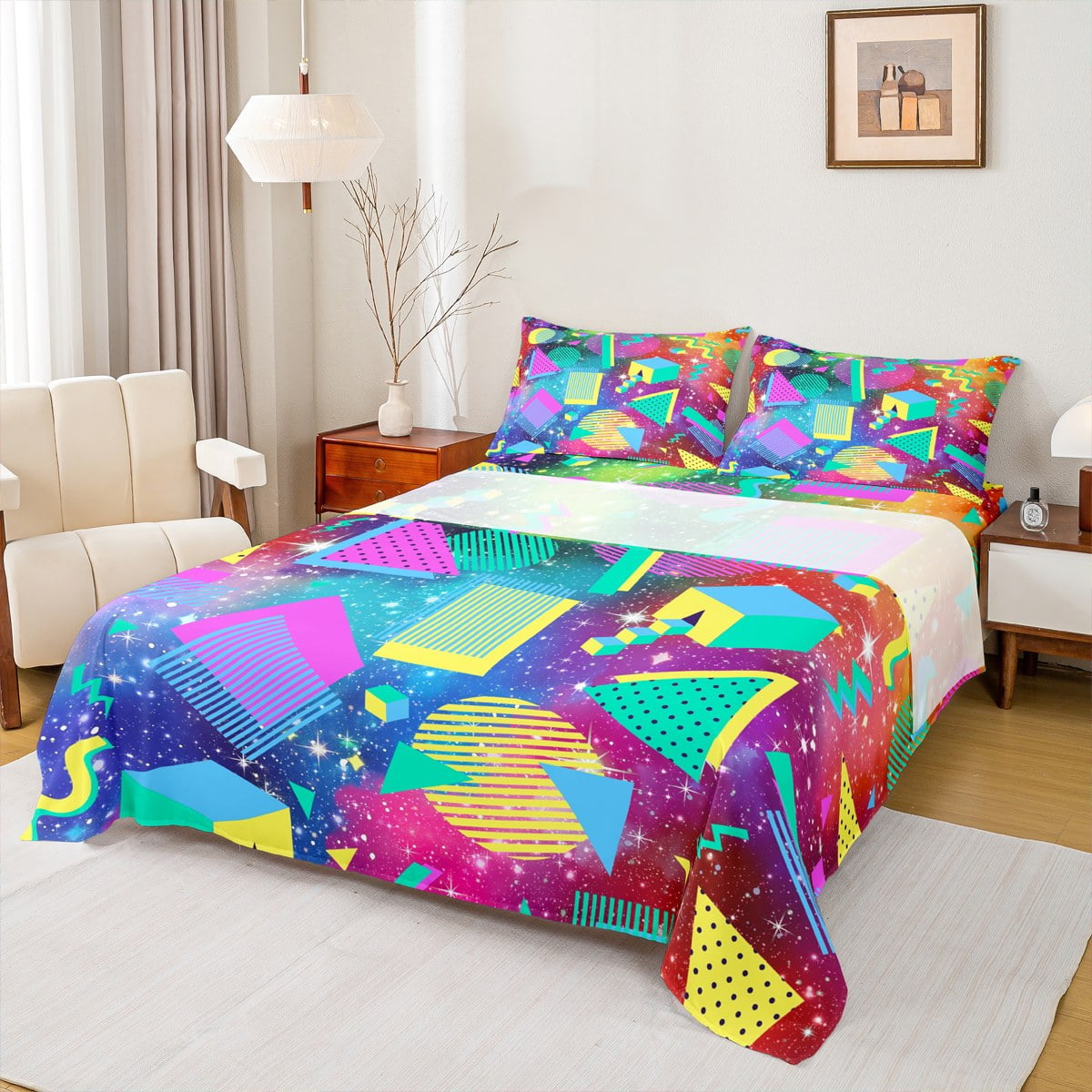 Castle Fairy Hippie Memphis Bed Sheets,Abstract Gradient Universe King ...