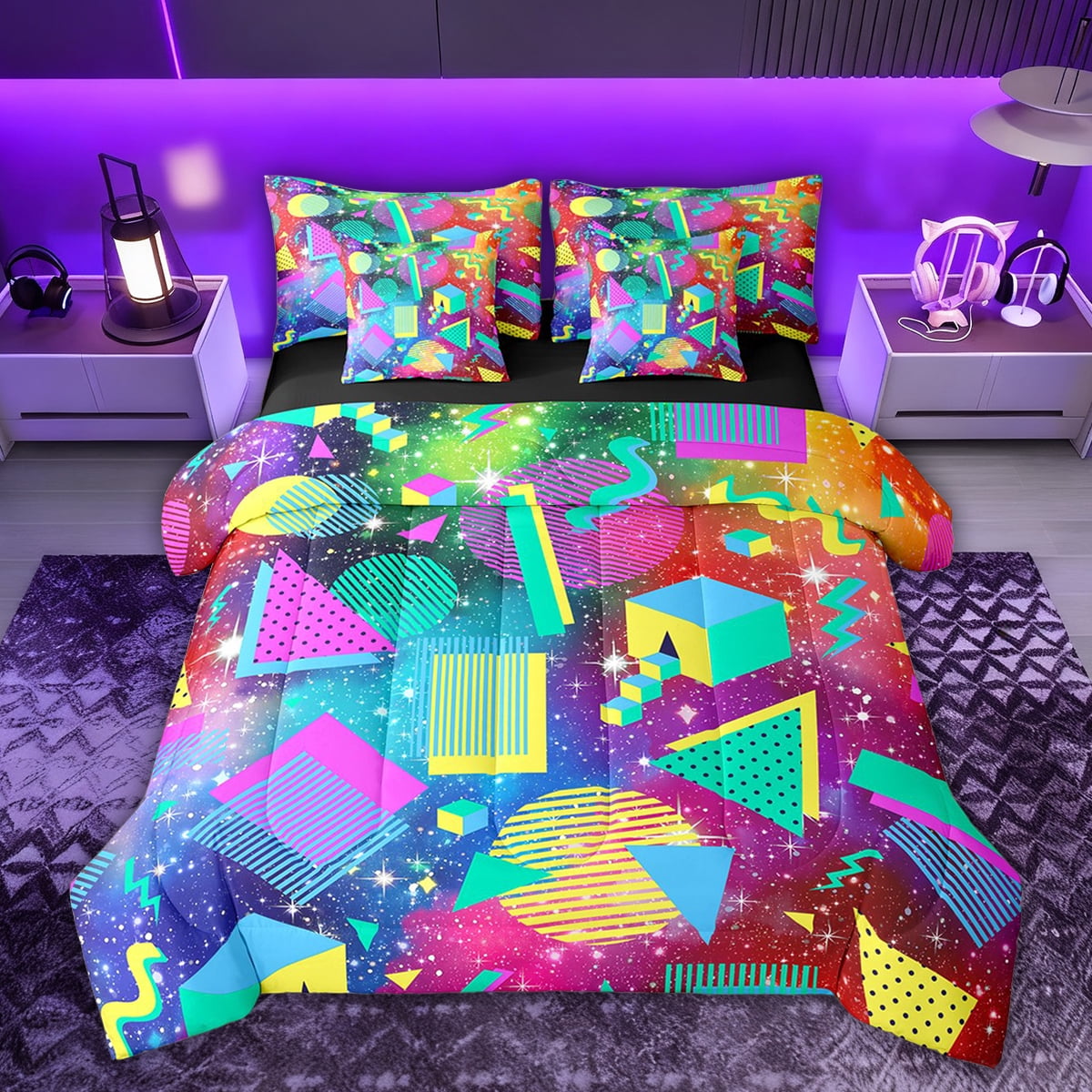 Castle Fairy Hippie Memphis Bedding Comforter Set,Gradient Universe ...