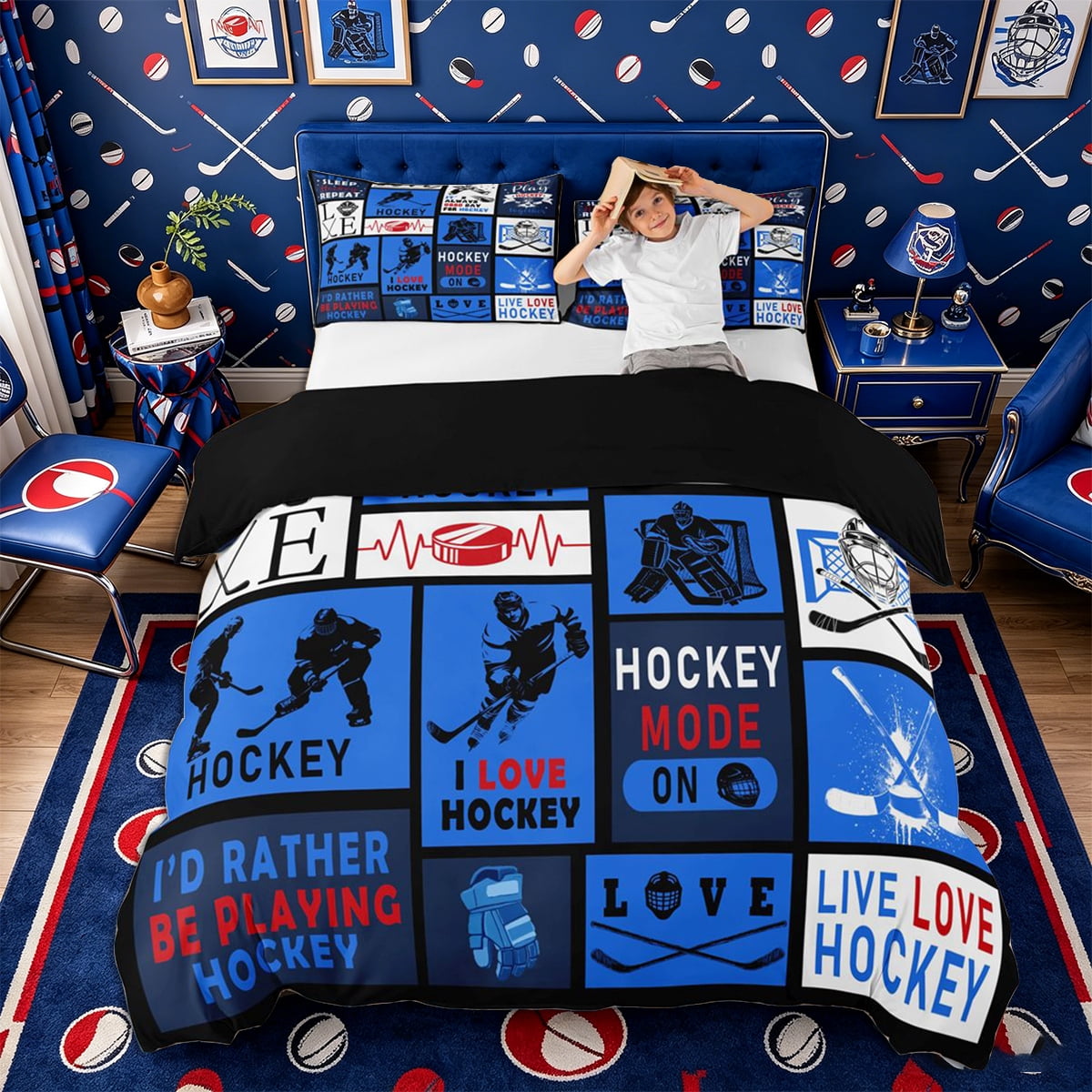 Castle Fairy Hockey Print Bedding, Sport Minimalism Checkered Duvet ...