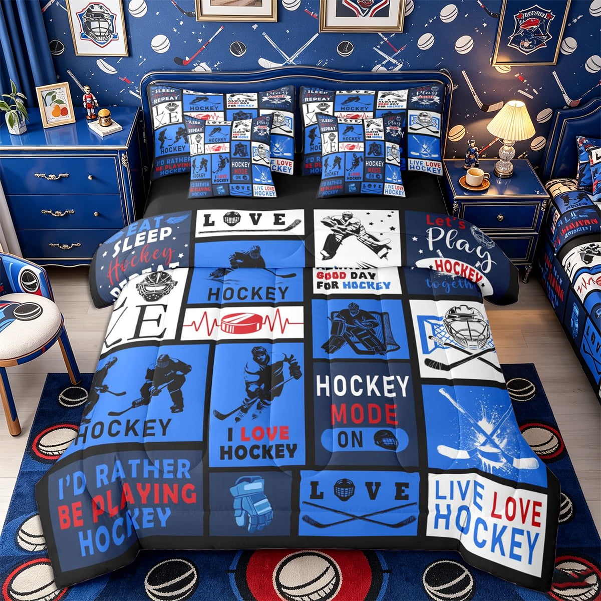 Castle Fairy Hockey Print Queen Bedding 7pcs, Sport Minimalism ...