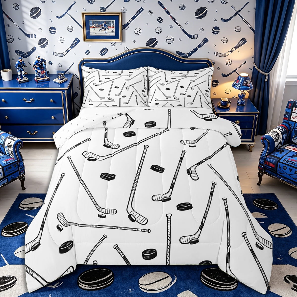 Castle Fairy Hockey Stick Print King Size Comforter Sets 3pcs, Sport ...