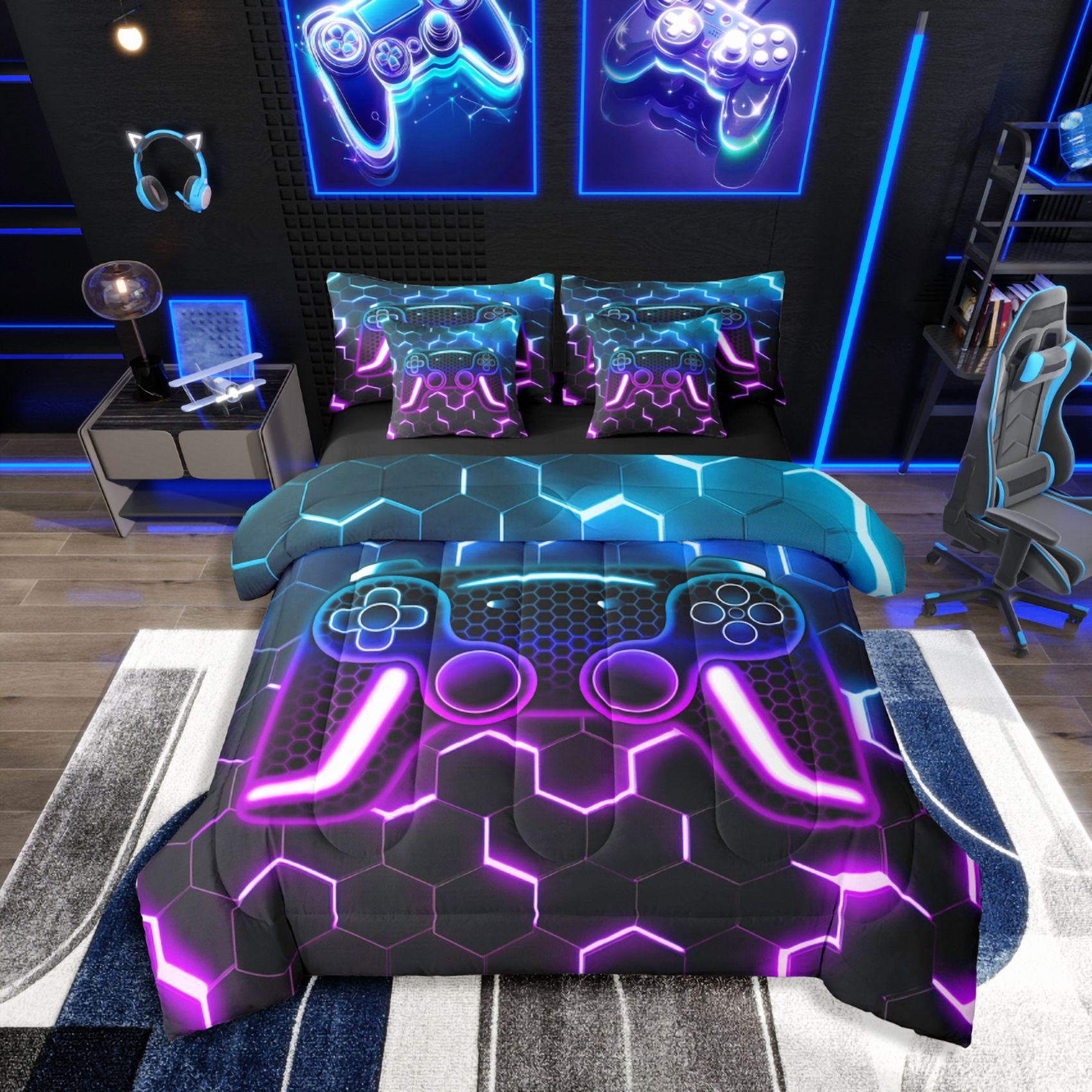 Castle Fairy Honeycomb Gamer 7-Piece Bedding Comforter Set,Abstract ...