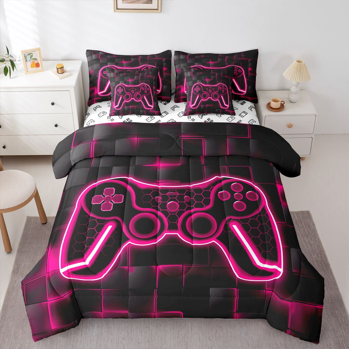 Castle Fairy Honeycomb Video Game Bedding Comforter Set,Futuristic ...