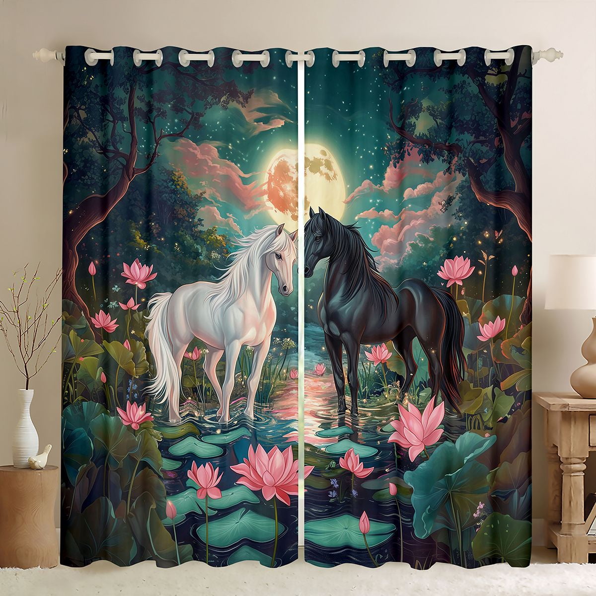 Castle Fairy Horse Black Out Curtains,Valentine's Day Curtains Pack of ...