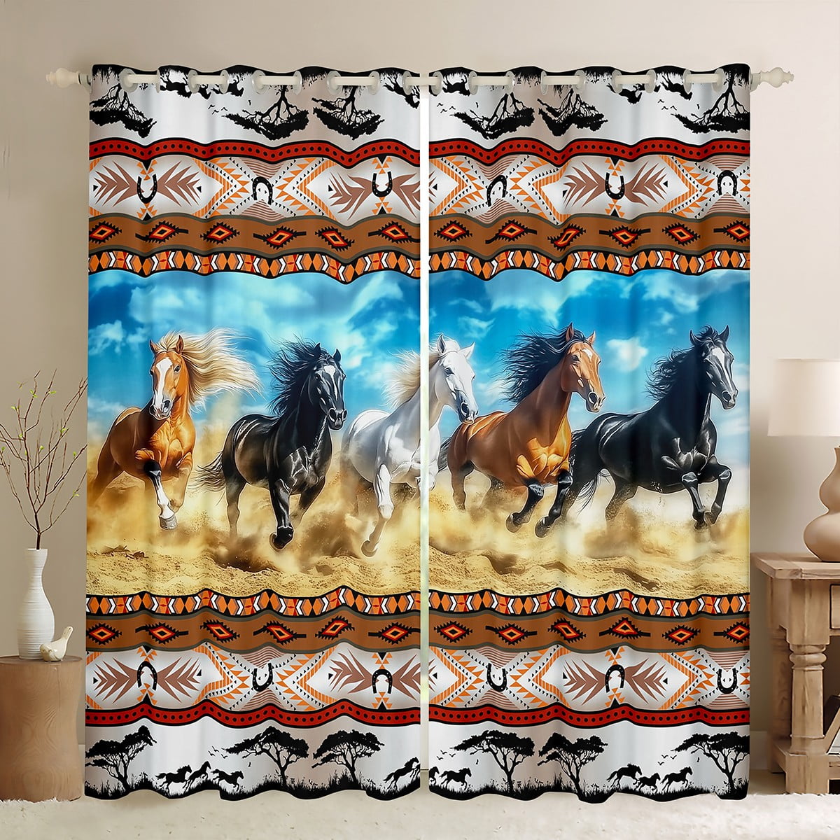 Castle Fairy Horse Race Black Out Curtains,Farm Animal Curtains Pack of ...