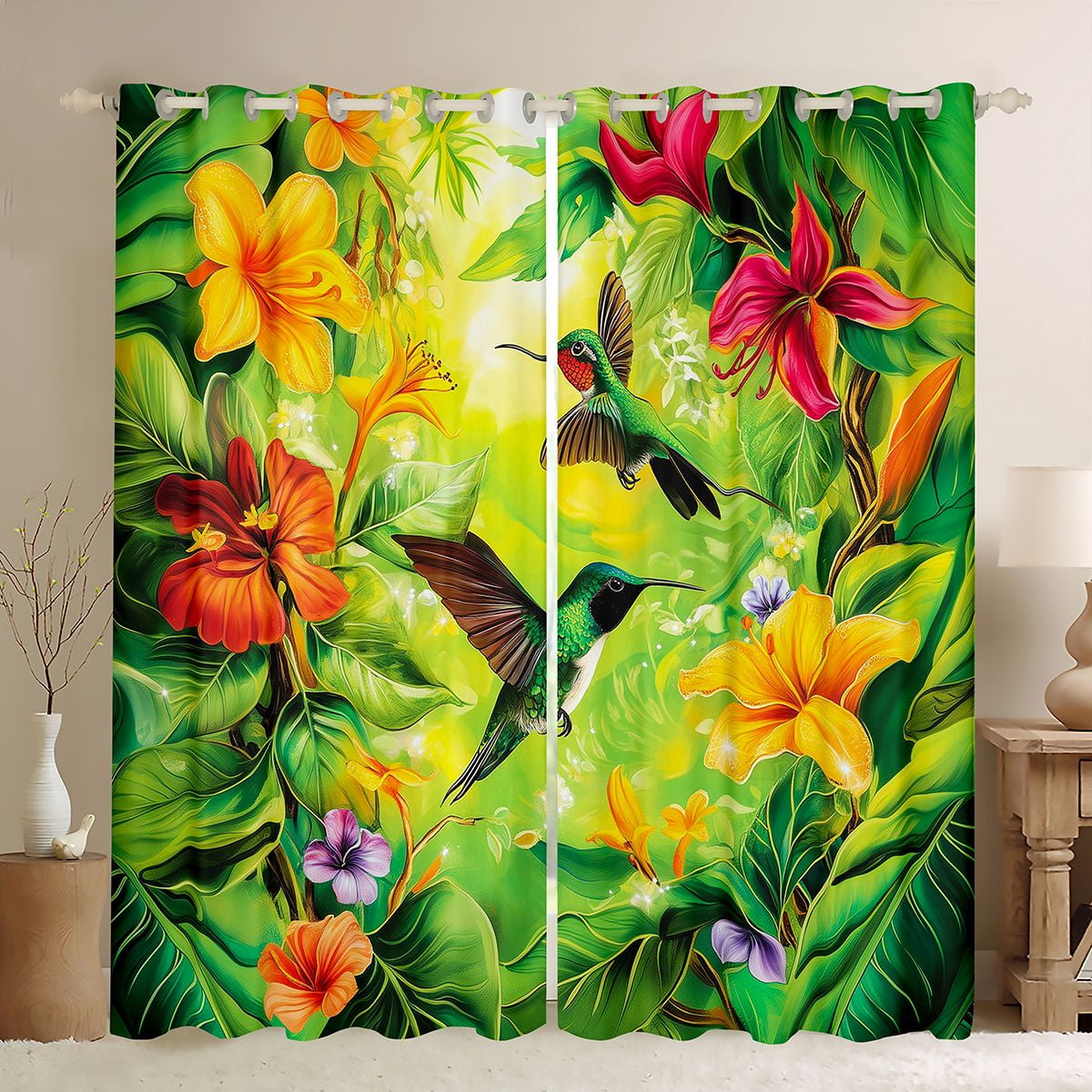 Castle Fairy Hummingbird Curtains Pack of 2 (42x84 Each),Tropical ...