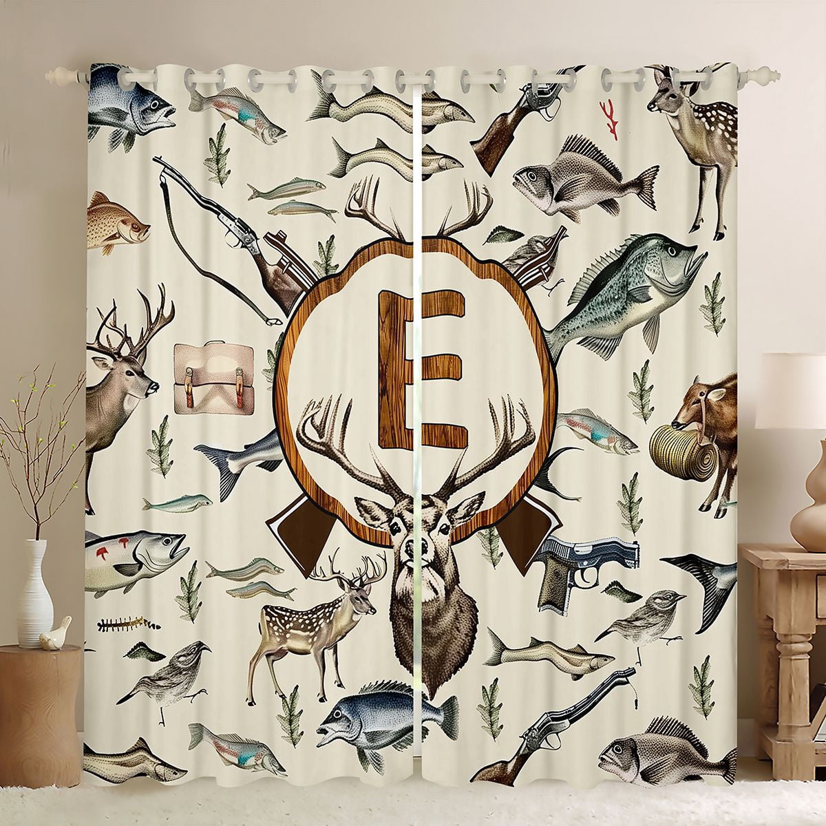 Castle Fairy Hunting Wood Letter E Curtains Pack of 2 (42x84 Each) for ...