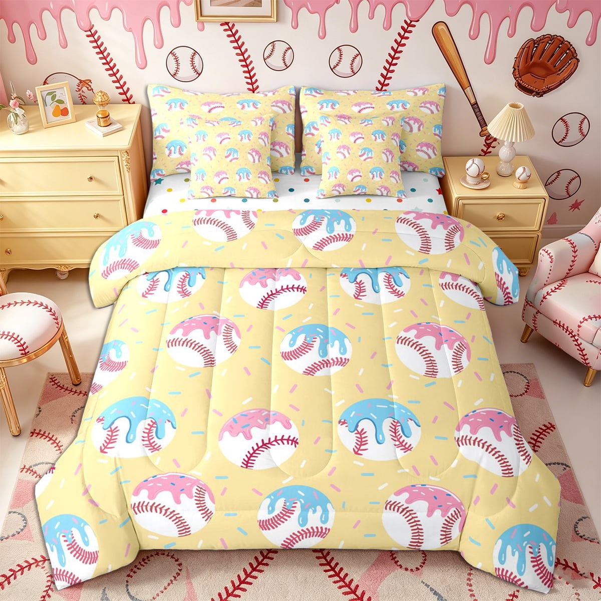 Castle Fairy Ice Cream Baseball Full Size Bedding Sets 7 Pieces, Sport ...