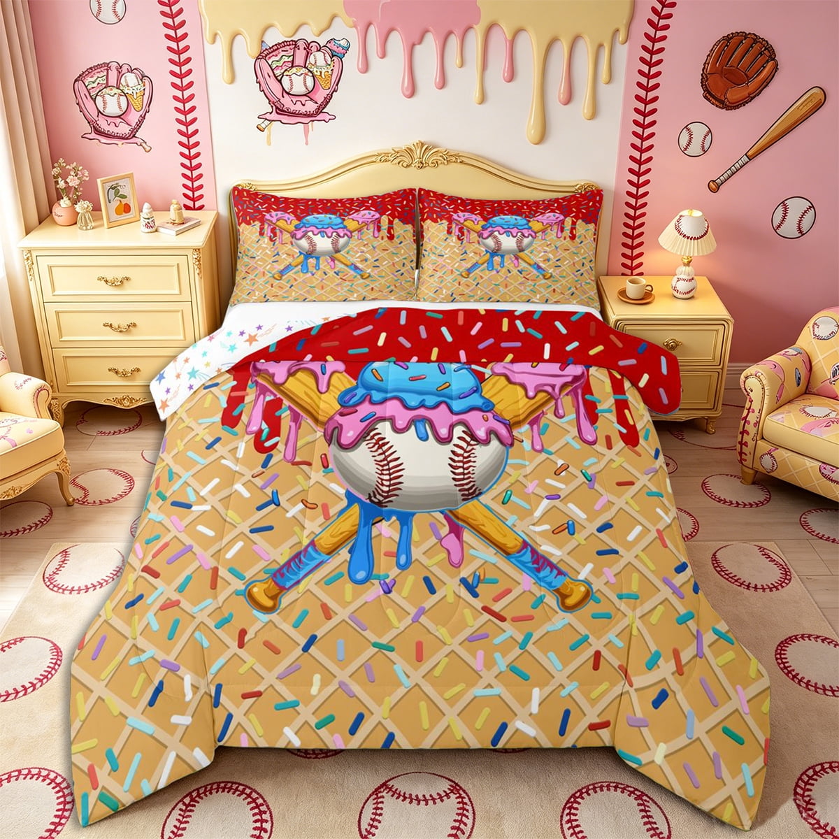 Castle Fairy Ice Cream Baseball Queen Comforter Set 3 Pieces, Ball ...