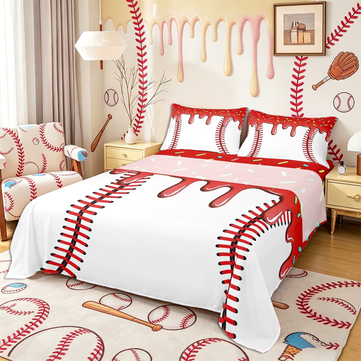 Castle Fairy Ice Cream Baseball Queen Sheets 4 Pieces, Sport Theme ...