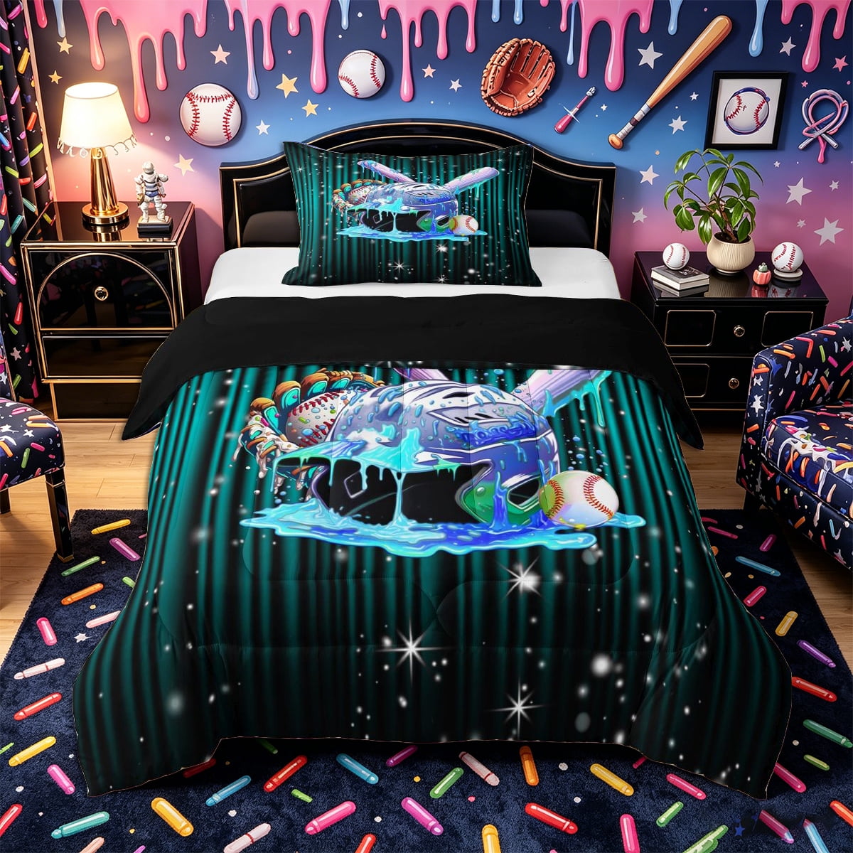 Castle Fairy Ice Cream Baseball Twin Comforter Sets 2pcs, Neon Stripes ...