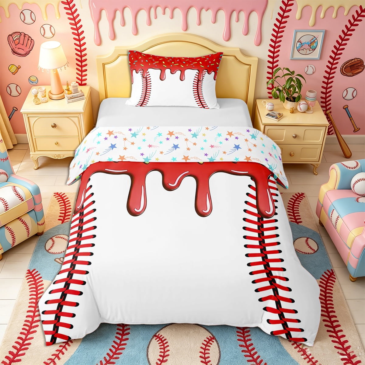 Castle Fairy Ice Cream Baseball Twin Duvet Cover, Sport Theme Twin ...