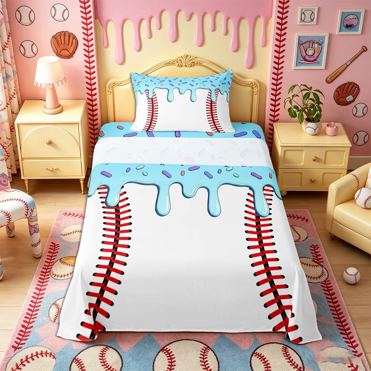 Castle Fairy Ice Cream Baseball Twin Sheets 3pcs, Sport Theme Bedding ...