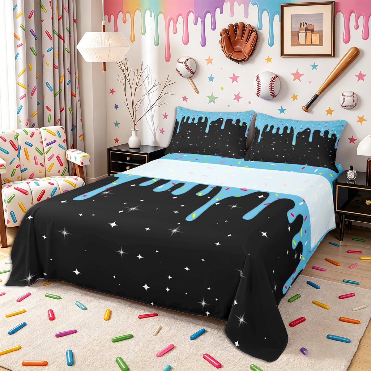 Castle Fairy Ice Cream Drip Bed Sheets 4-Piece, Stars Print Full Size ...