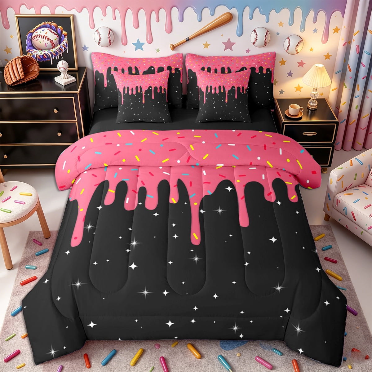 Castle Fairy Ice Cream Drip Queen Bedding 7pcs, Stars Print Bedding ...