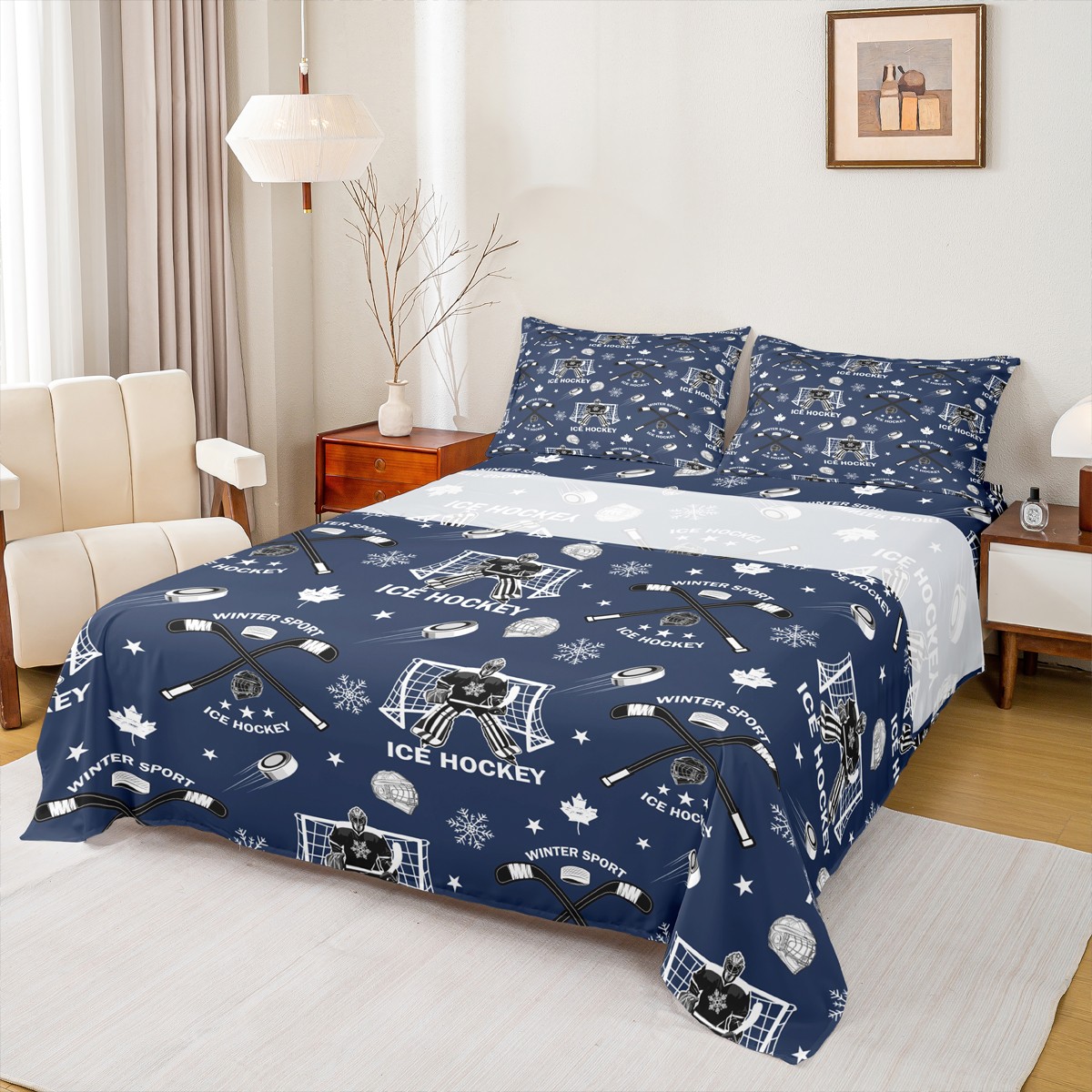 Castle Fairy Ice Hockey 4Pcs Bed Sheets for Boys Teens,Winter Sport ...
