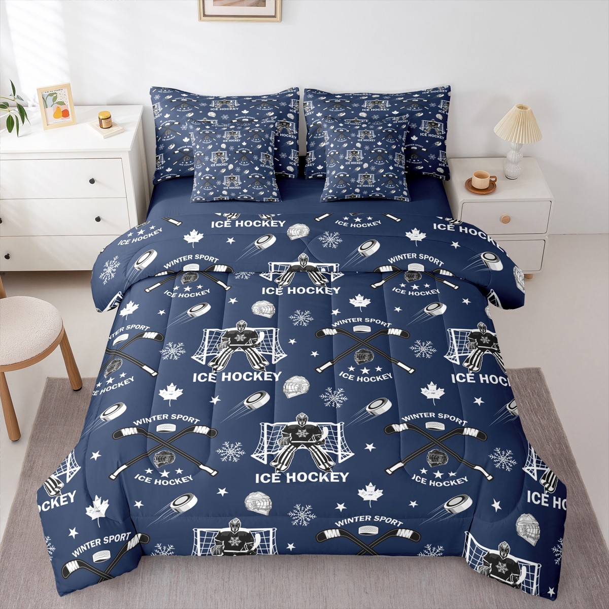 Castle Fairy Ice Hockey 7Pcs Bedding Comforter Set for Boys Teens ...