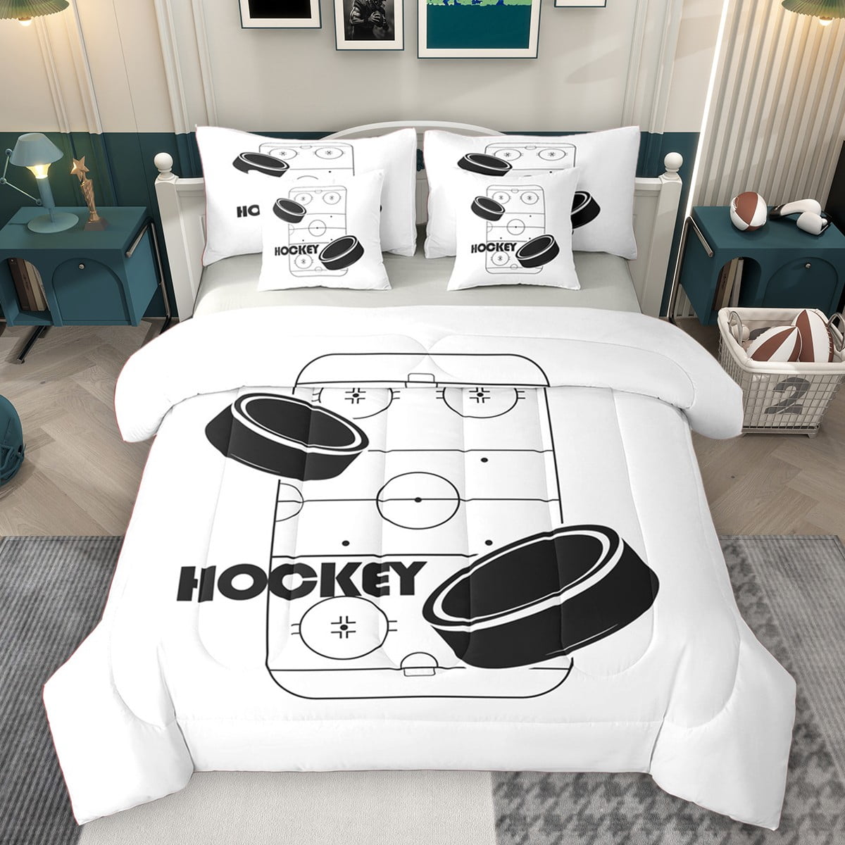 Castle Fairy Ice Hockey Bedding Comforter Set 7-Piece for Boys Girls ...