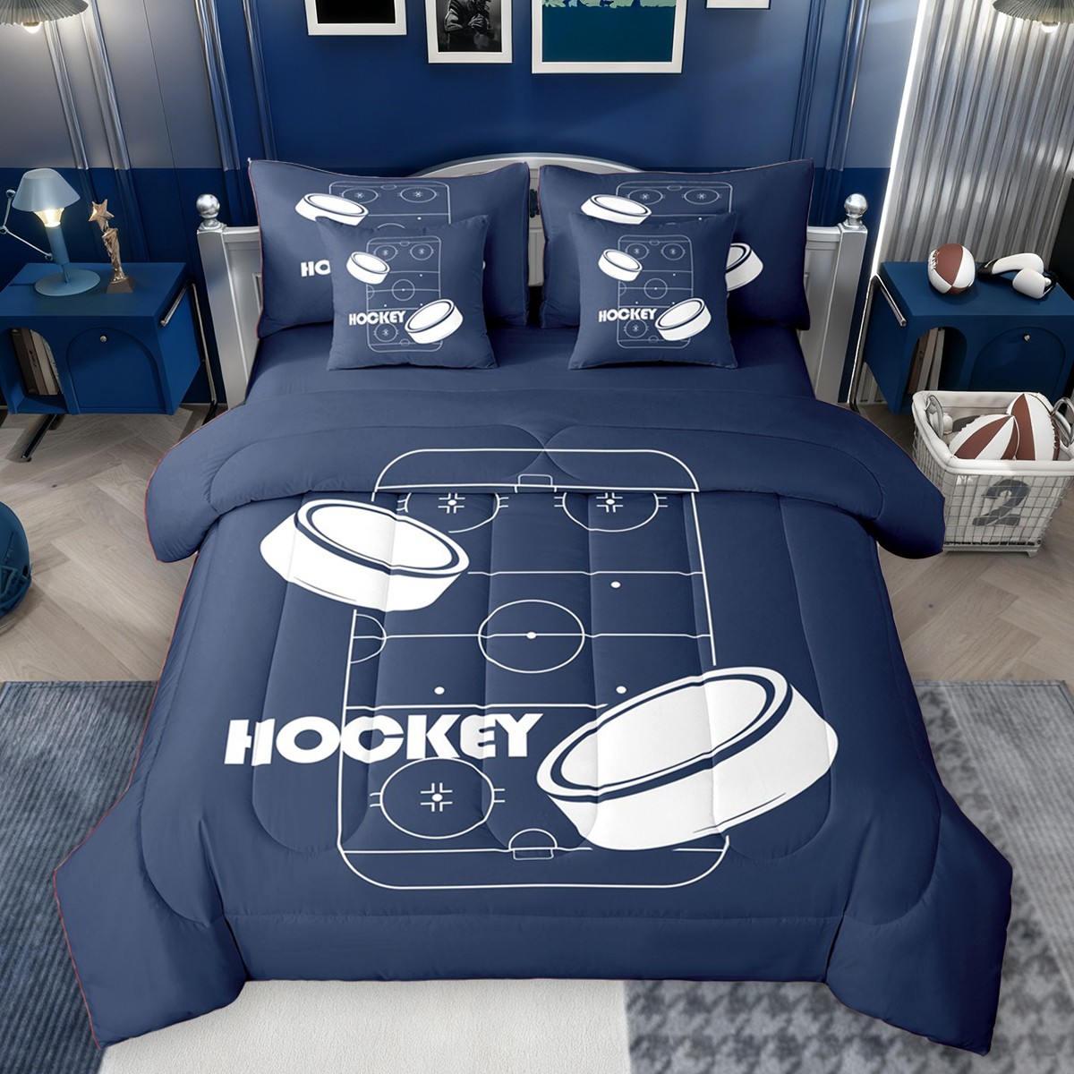 Castle Fairy Ice Hockey Bedding Comforter Set 7pcs for Boys Girls,Sport ...