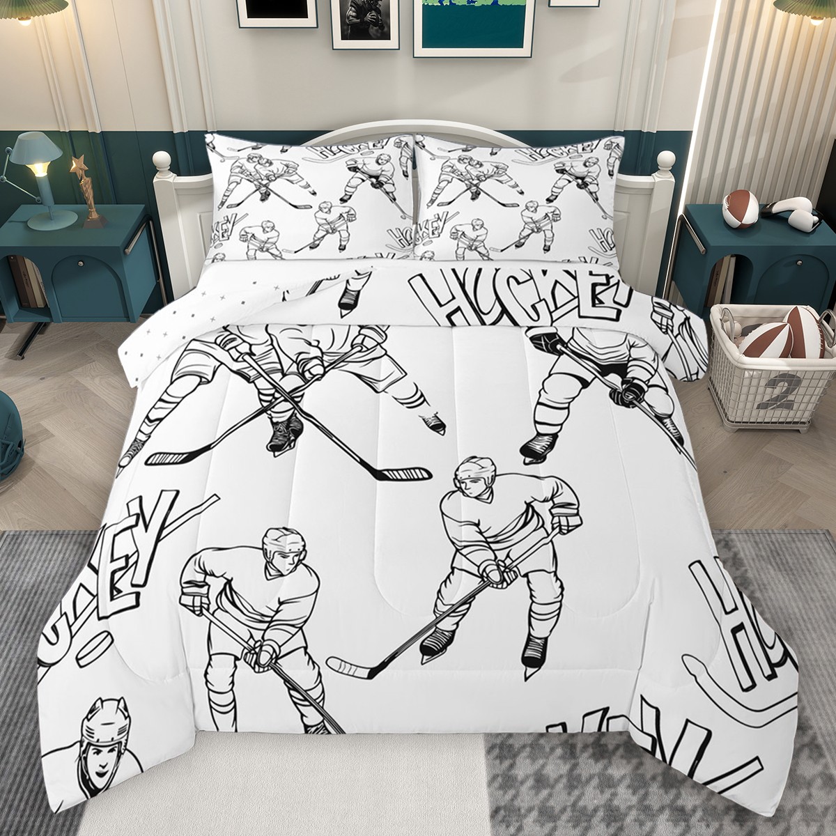 Castle Fairy Ice Hockey Gaming Full Size Comforter Sets 3-Piece for ...