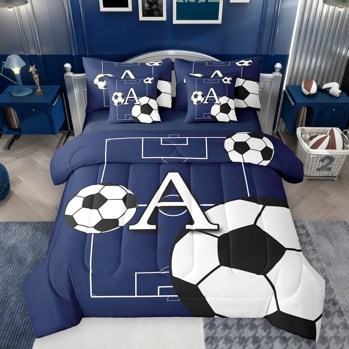 Castle Fairy Initial Alphabet A Boy Twin Bedding Sets 7-Piece,Soccer ...