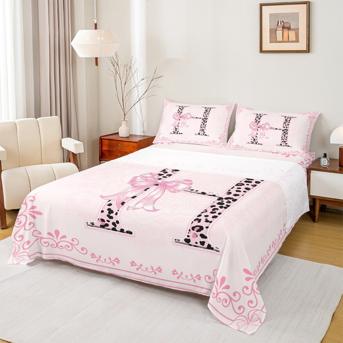 Castle Fairy Initial H 4 Pieces Queen Sheet Sets,Dreamy Princess Ultra ...