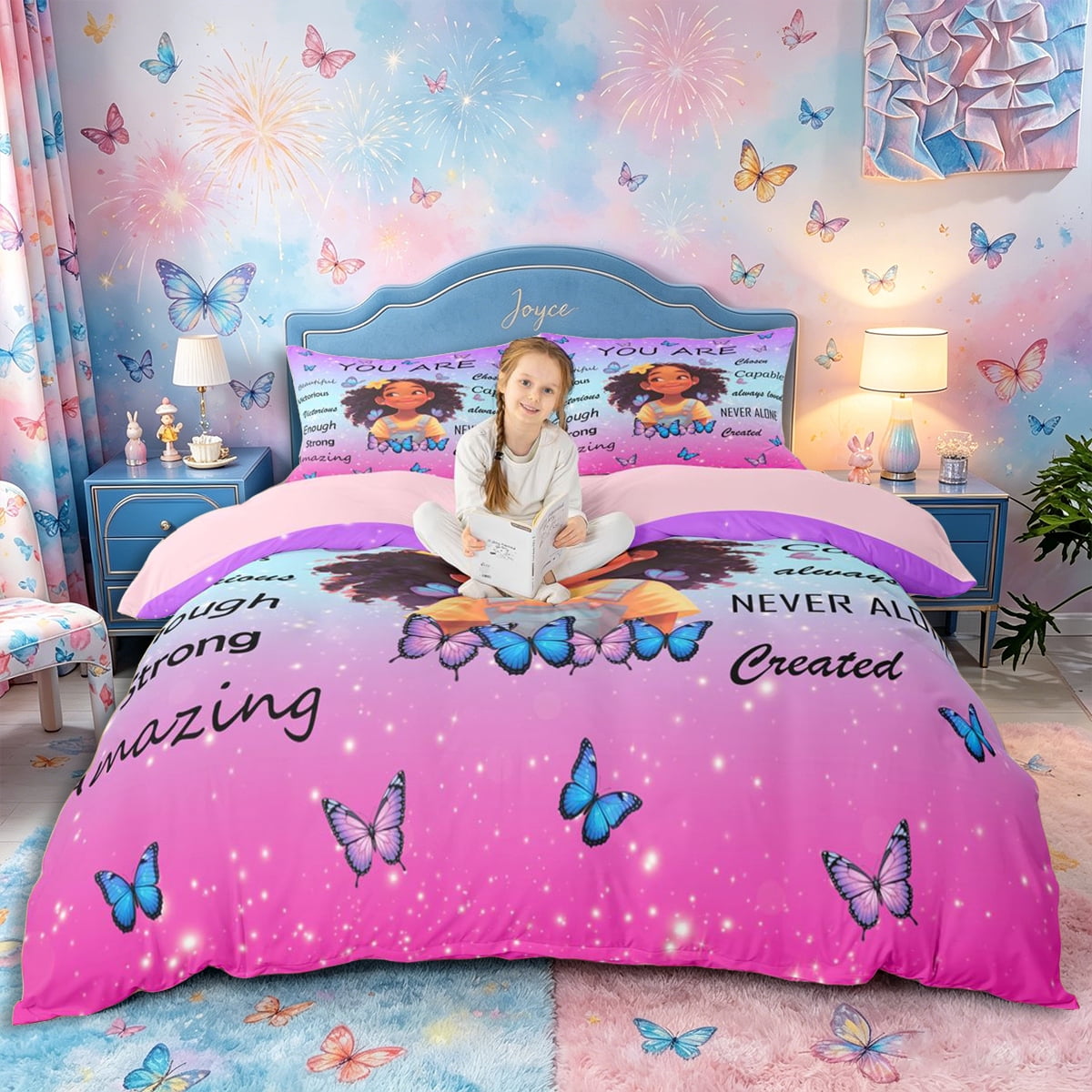 Castle Fairy Inspirational Girl Duvet Cover King,Butterfly Quote Art ...