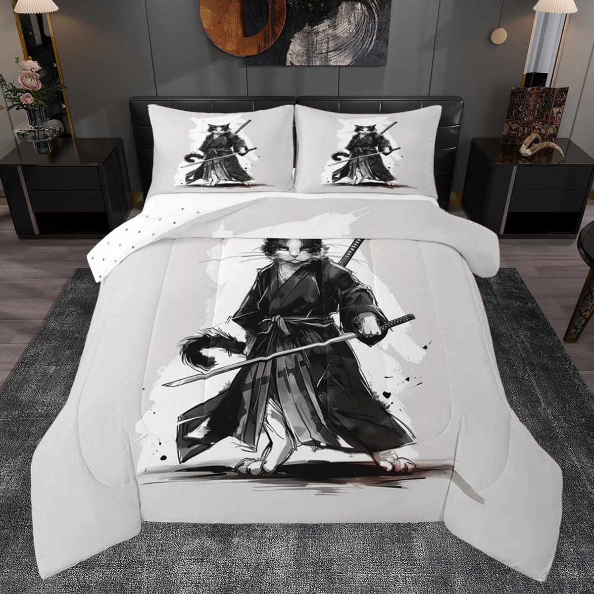 Castle Fairy Japanese Cat Samurai Bedding Comforter Set 2pcs for Boys ...