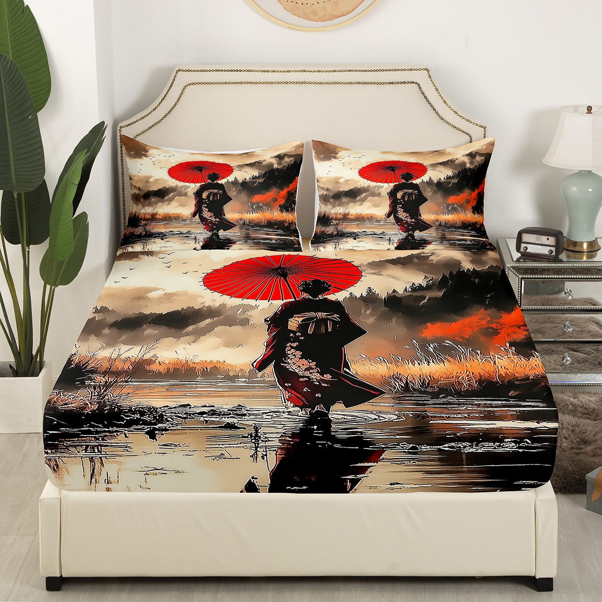 Castle Fairy Japanese Geisha 4-Piece Full Size Sheets,Japanese Style ...