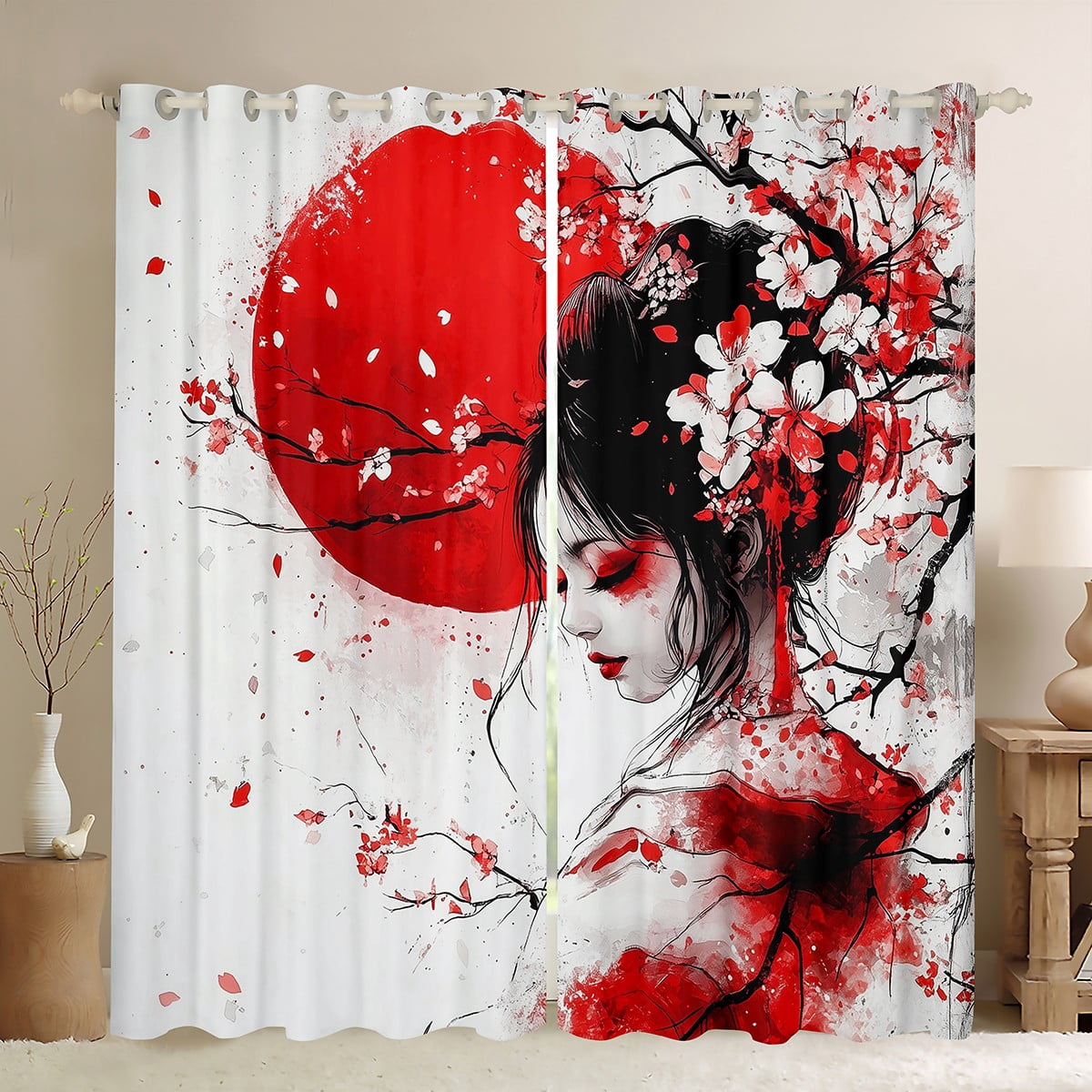 Castle Fairy Japanese Geisha Blackout Curtains,Cherry Blossom Curtains ...