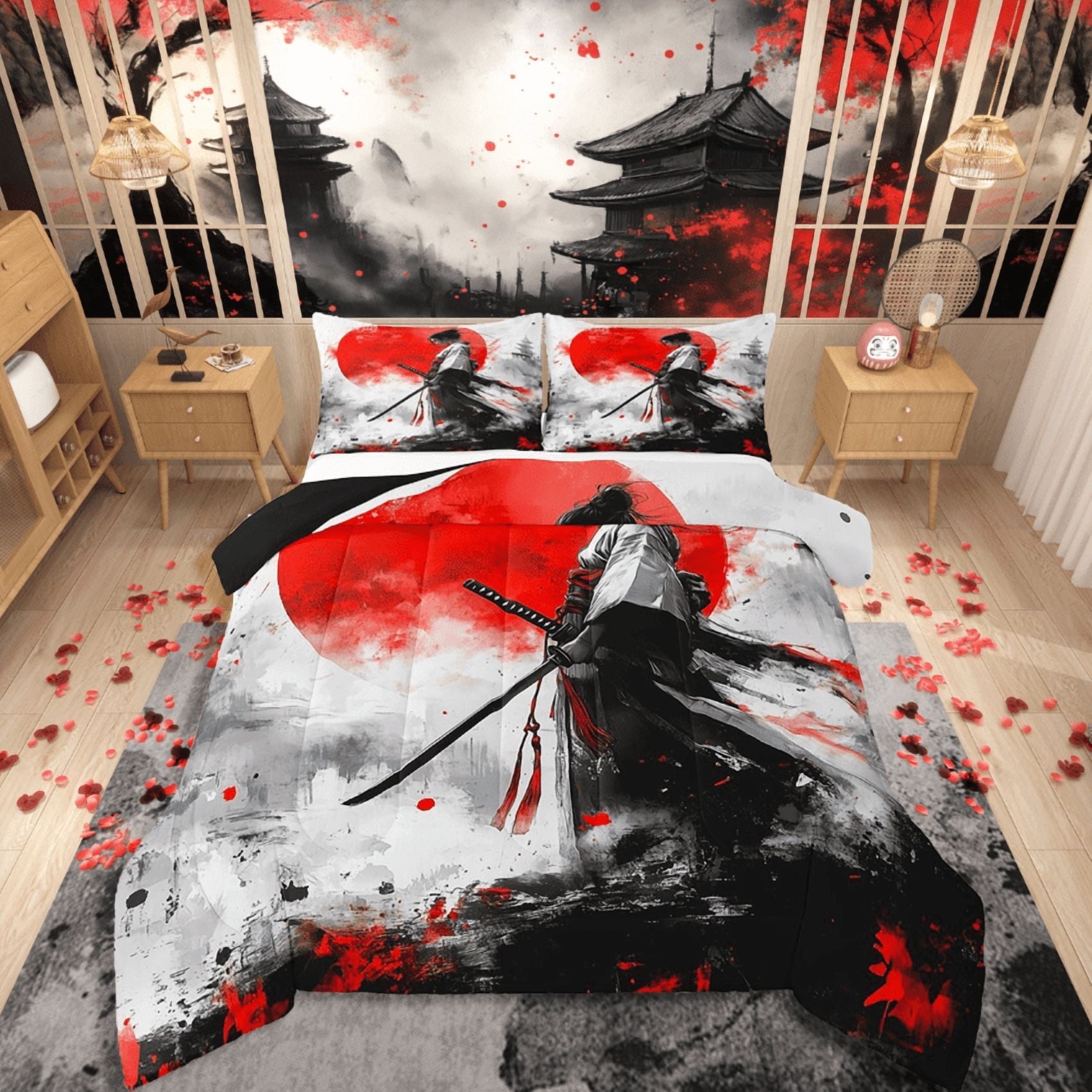 Castle Fairy Japanese Samurai 2pcs Bedding Comforter Set,Watercolor ...