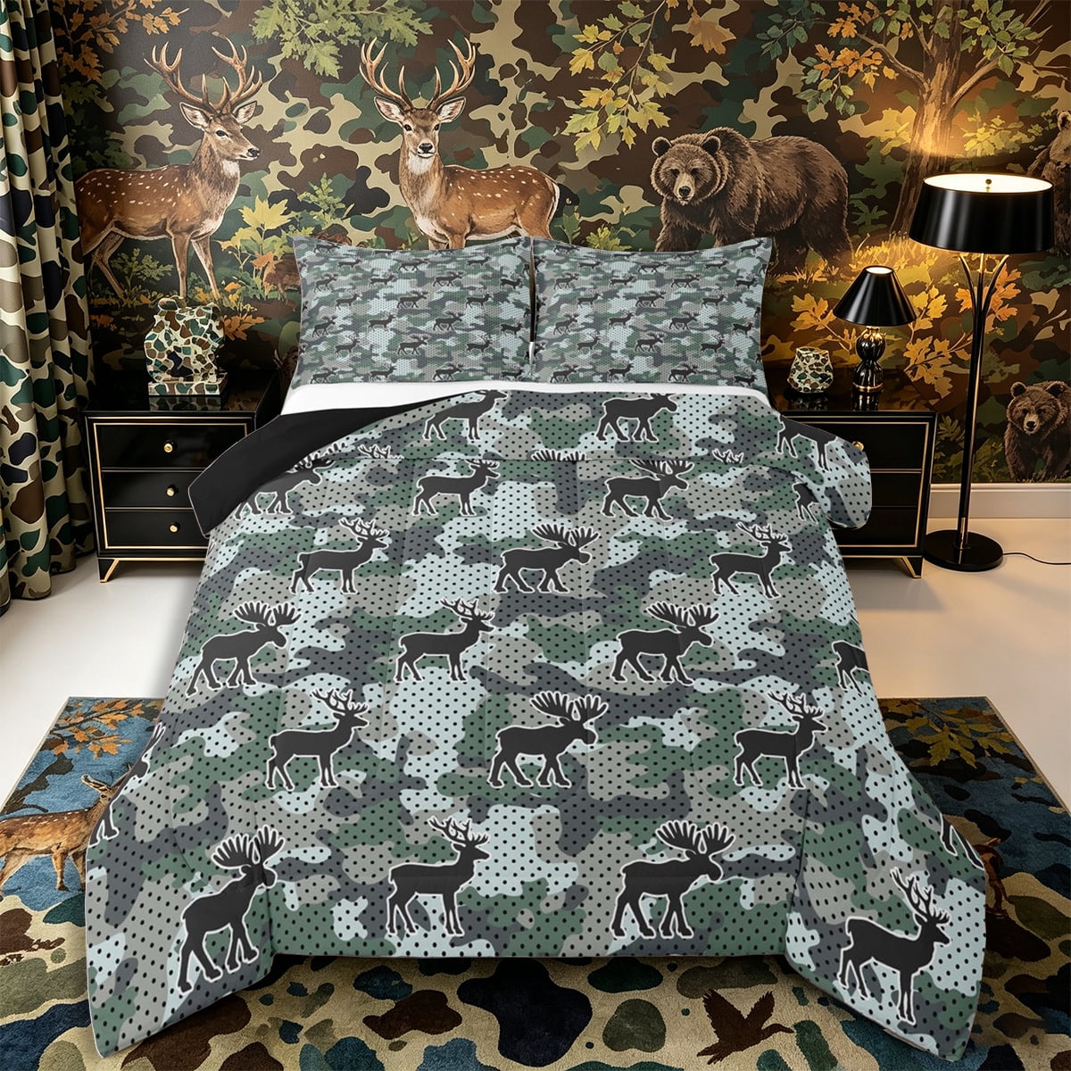 Castle Fairy Jungle Animal Moose King Size Comforter Sets 3pcs,Abstract ...
