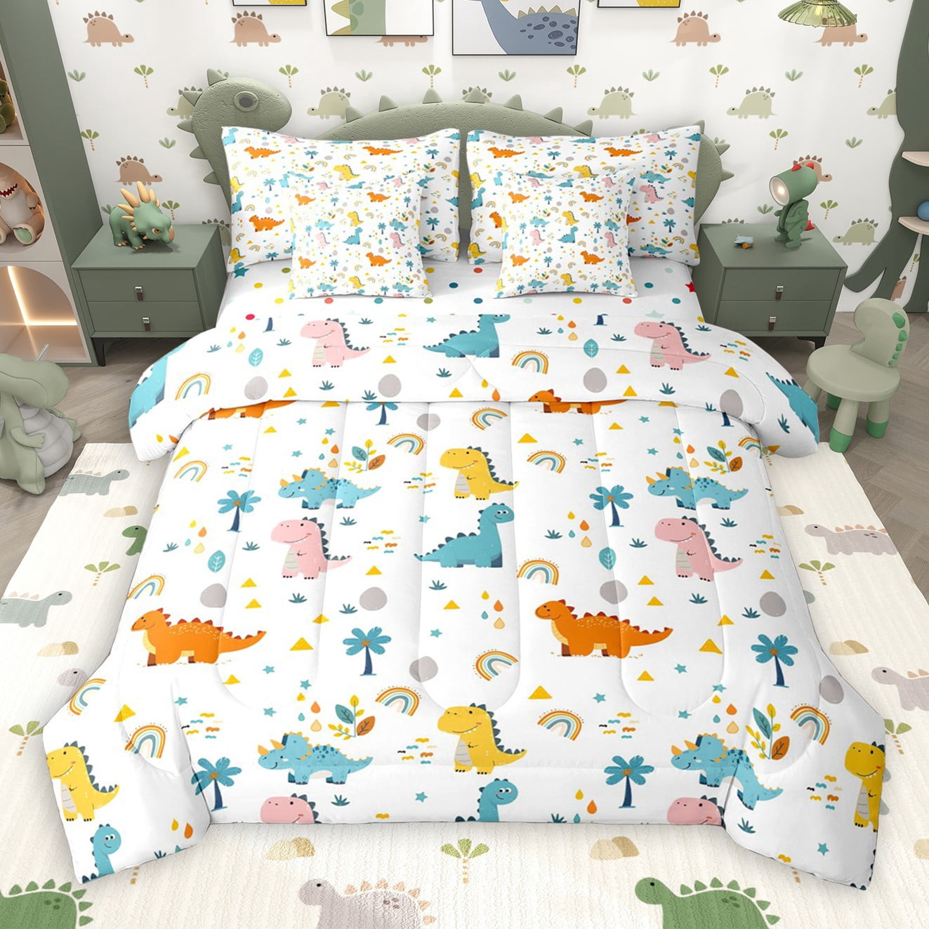Castle Fairy Kawai Dinosaur 7-Piece Bedding Comforter Set for Kids ...