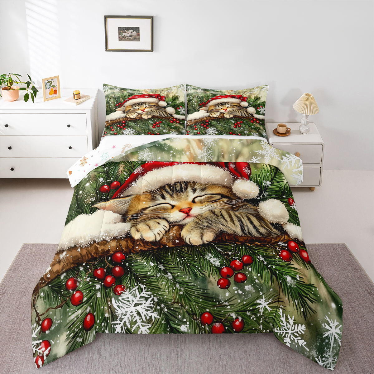 Castle Fairy 3-Piece Full Size Comforter Set - Kawaii Cat Christmas ...
