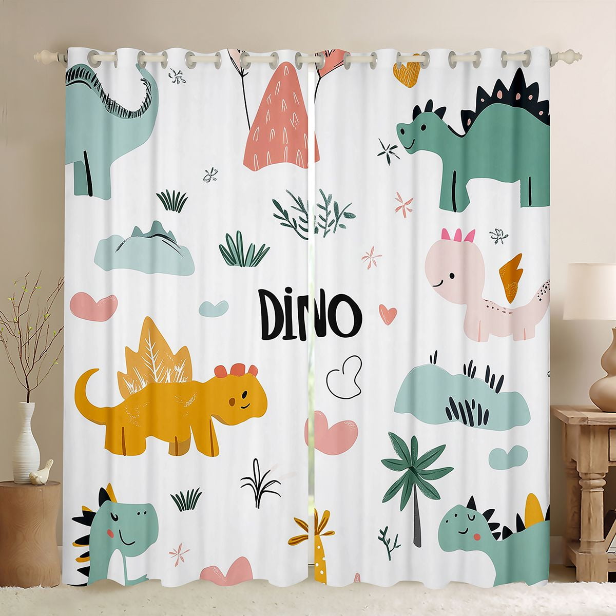 Castle Fairy Kawaii Animal Dino Curtains Pack of 2 (42x84 Each ...