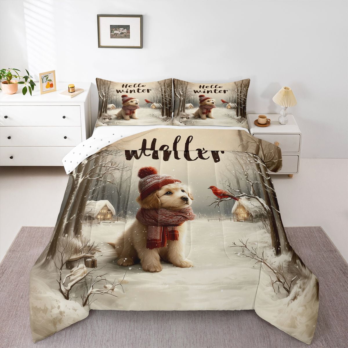 Castle Fairy Kawaii Animal Dog Boy Girl 3 Pieces Queen Comforter Set ...