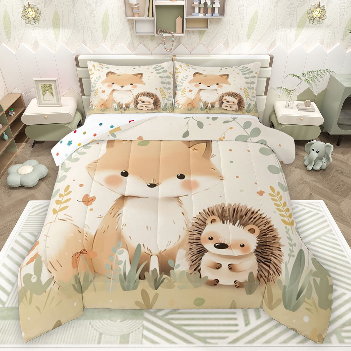 Castle Fairy Kawaii Animal Hedgehog Fox Full Size Comforter Sets 3 ...