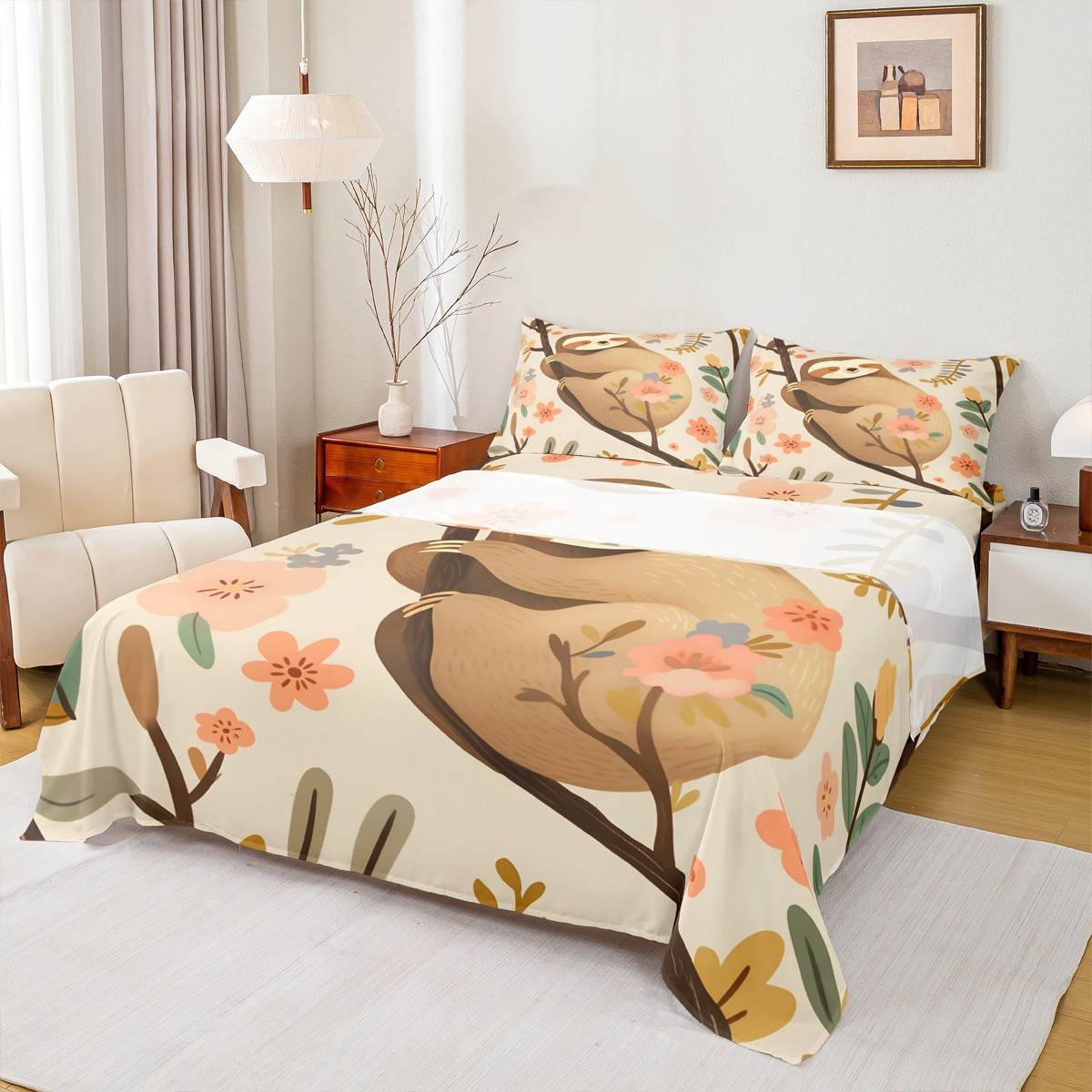 Castle Fairy Kawaii Animal Sloth Full Size Sheets 4-Piece for Children ...