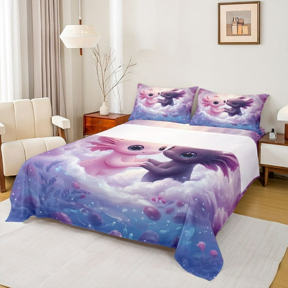 Castle Fairy Kawaii Axolotl Bed Sheets for Boys Girls,Black Pink ...