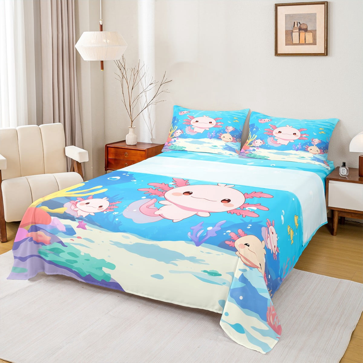 Castle Fairy Kawaii Axolotl Salamander 4 Pieces Queen Sheet Sets for ...