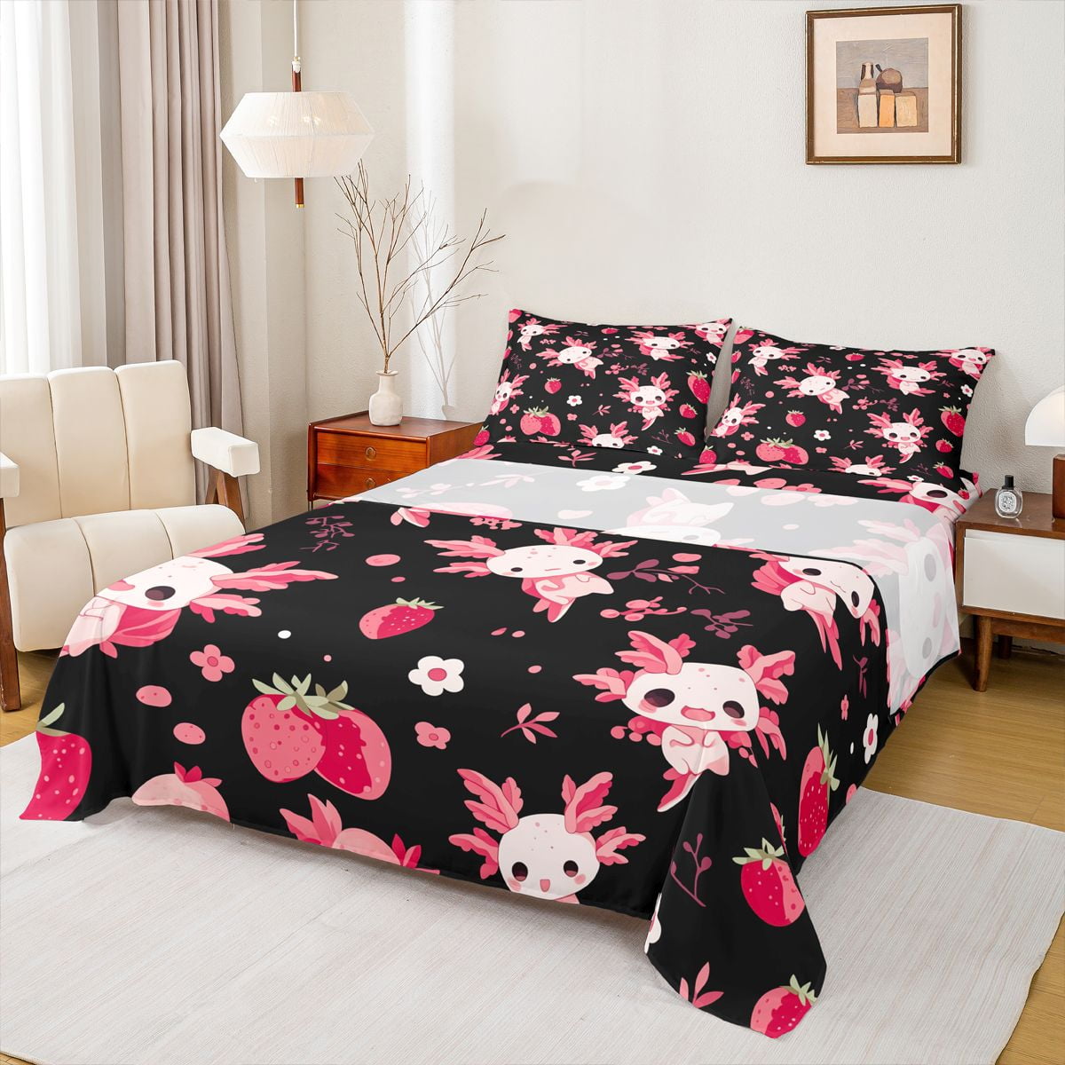 Castle Fairy Kawaii Axolotl Twin Sheet Sets for Boys Girls,Pink ...